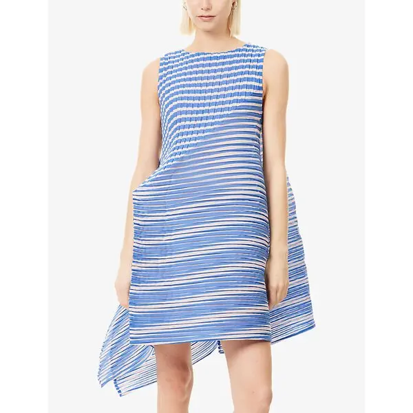 Issey Miyake Stripes Asymmetric Knitted Mini Dress