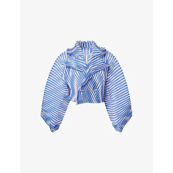 Issey Miyake Striped Double-breasted Knitted Jacket