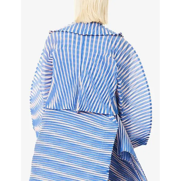 Issey Miyake Striped Double-breasted Knitted Jacket
