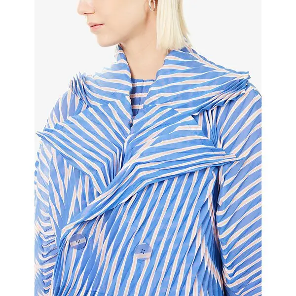 Issey Miyake Striped Double-breasted Knitted Jacket