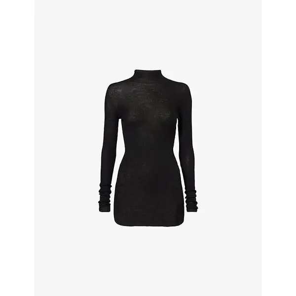 Rick Owens Mock-neck Ribbed Wool Top - Black