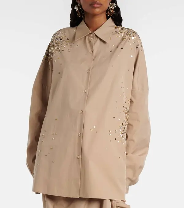 Dries Van Noten Sequined Oversized Cotton Shirt