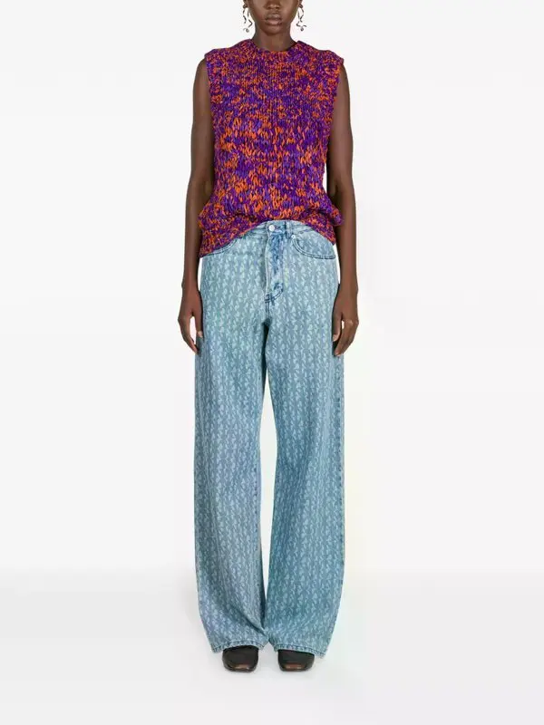 Dries Van Noten Printed Wide-leg Denim Pants