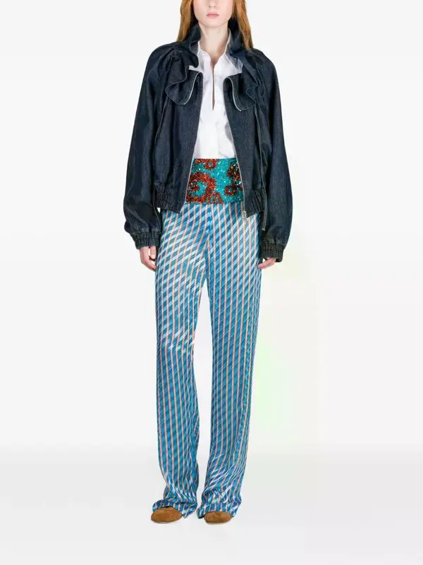Dries Van Noten Denim Cocoon Jacket With Ruffle Detail - Blue