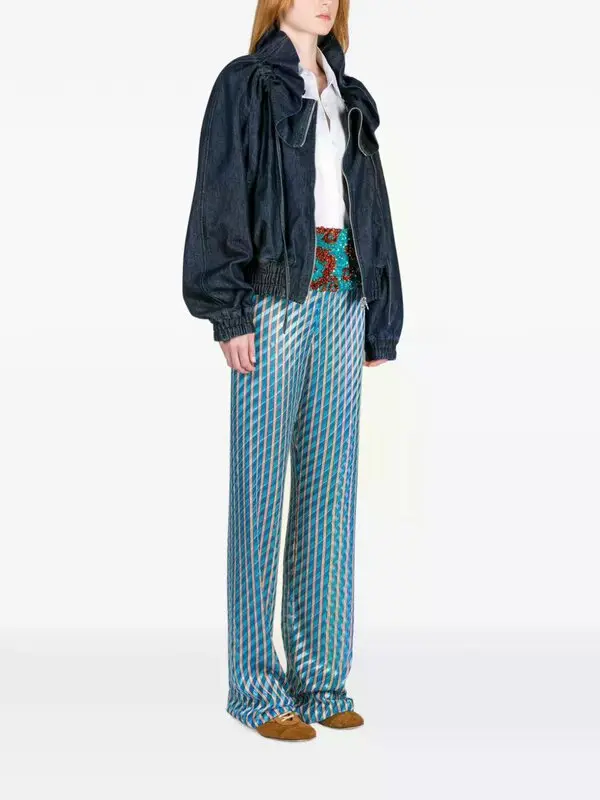 Dries Van Noten Denim Cocoon Jacket With Ruffle Detail - Blue