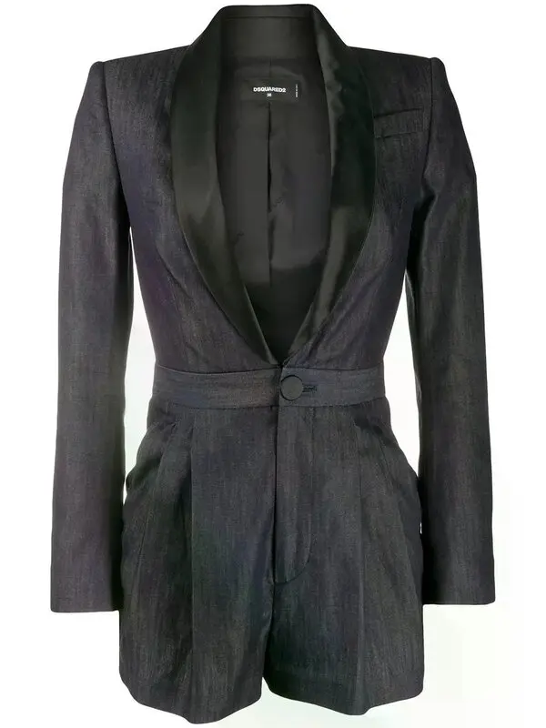 Dsquared2 Satin Lapel Denim Playsuit - Blue