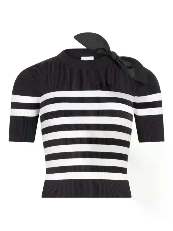 PATOU Striped Knitted T-shirt With Bow Detail - Black