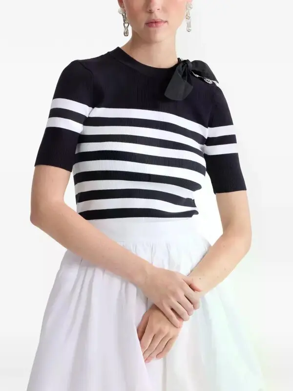 PATOU Striped Knitted T-shirt With Bow Detail - Black