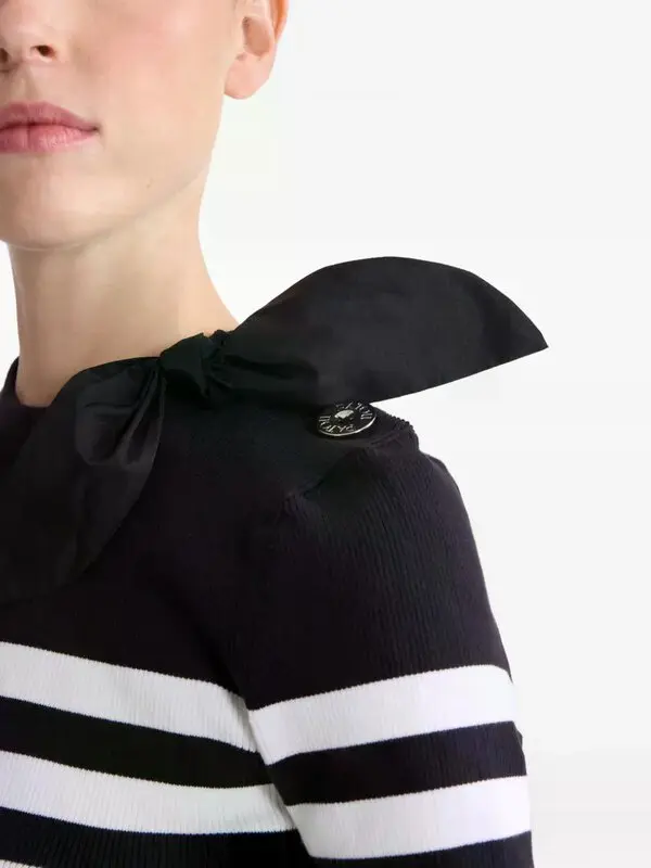 PATOU Striped Knitted T-shirt With Bow Detail - Black
