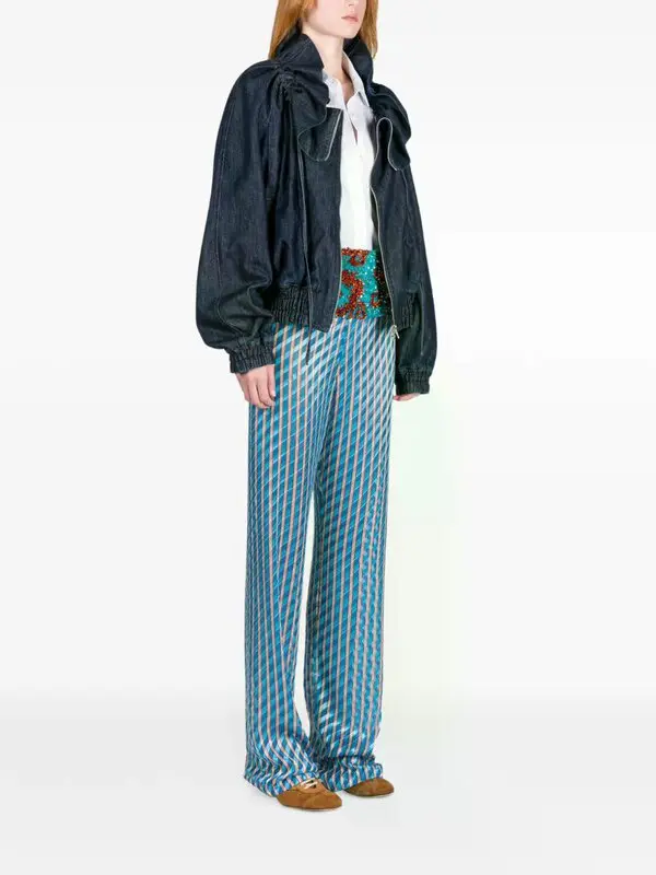 Dries Van Noten Denim Cocoon Jacket With Ruffled Collar