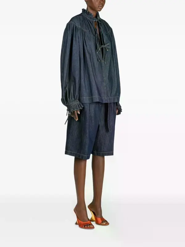 Dries Van Noten Ruffled Denim Shirt - Blue