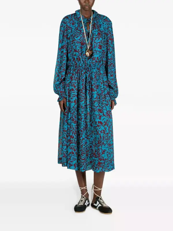 Dries Van Noten Printed Midi Dress - Blue