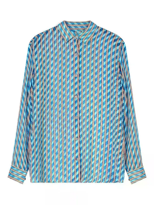 Dries Van Noten Striped Devoré Shirt - Blue