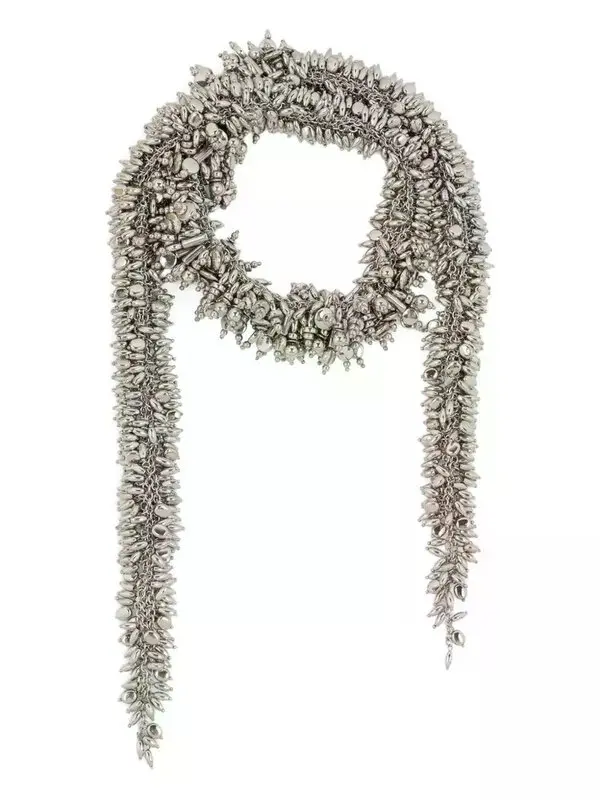Dries Van Noten Beaded Scarf Necklace - Silver