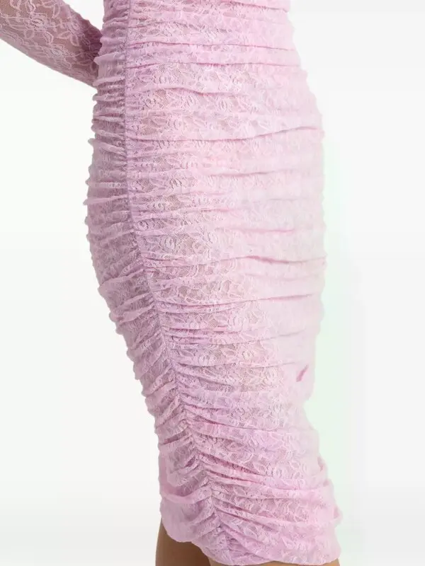 PATOU Lace Ruched Midi Dress - Pink