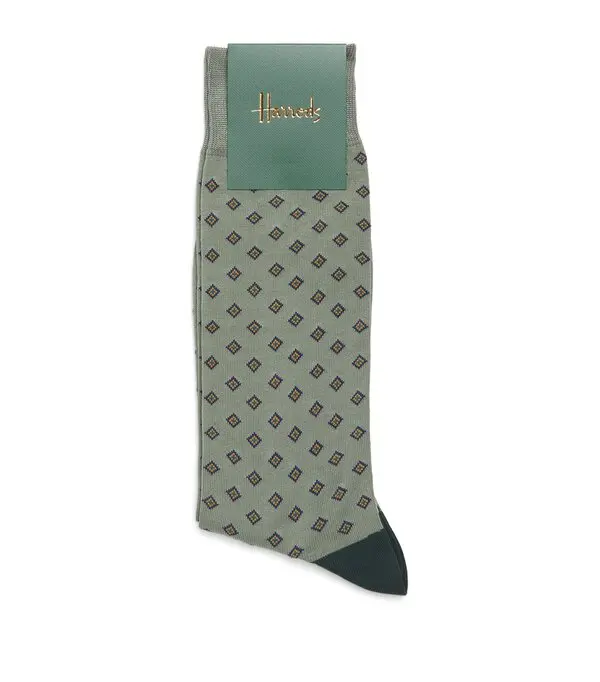 Harrods Cotton-blend Diamond Patterned Socks - Green