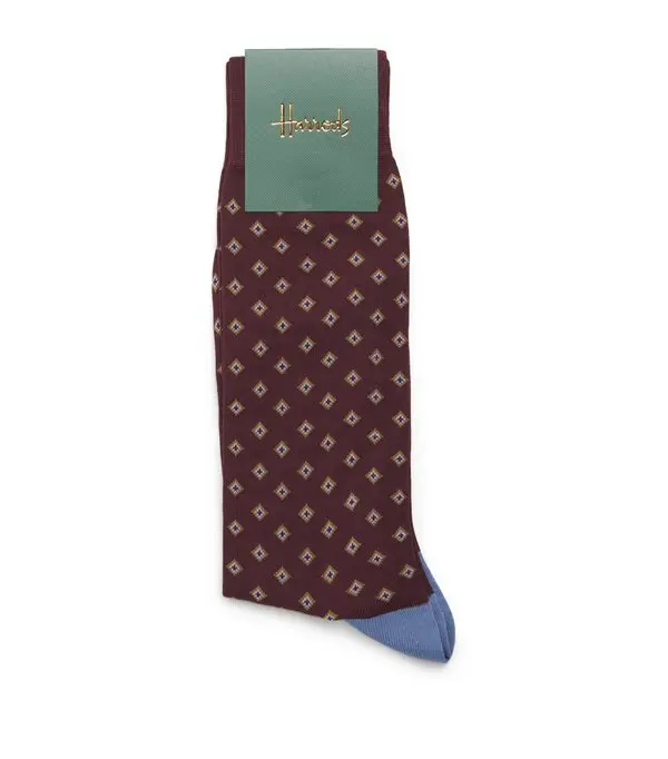 Harrods Diamond Pattern Cotton-blend Socks - Burgundy