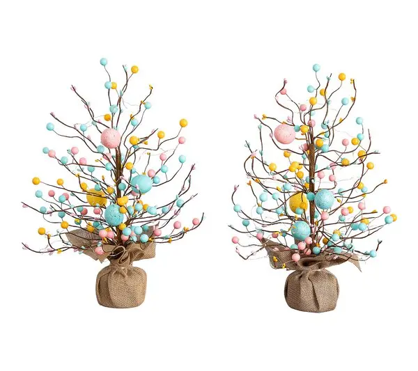 NEARLY NATURAL 18' Pre-lit Twig Tree With Egg-s Haped -set Of - One-color
