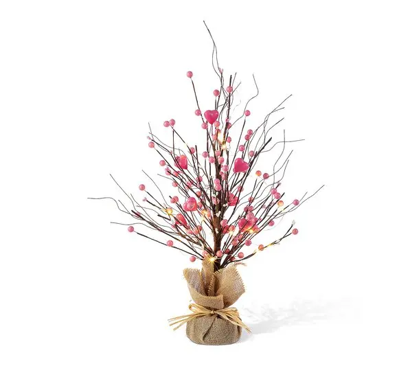 GLITZHOME 20'h Lighted Valentine's Pink Berry H Eart Table Tree