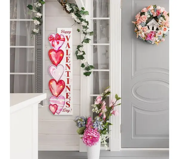 GLITZHOME 36'h Valentine's Lighted Stacked Hear T Porch Decor - One-color