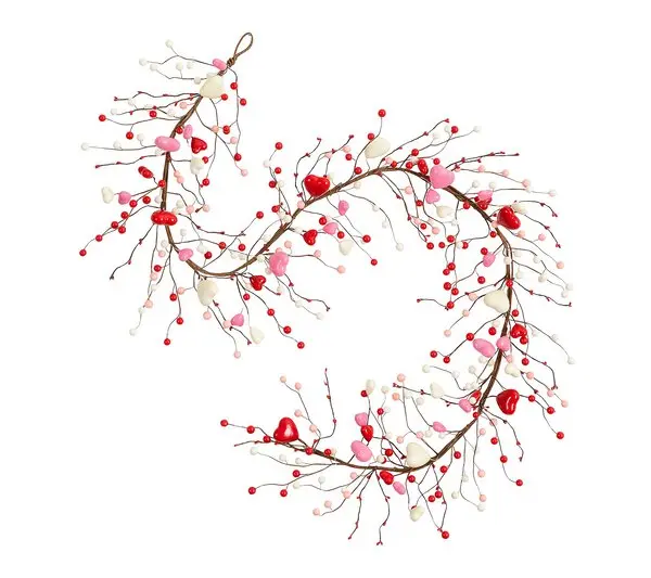NEARLY NATURAL 6' Valentine Garland With Heart Ornaments - One-color