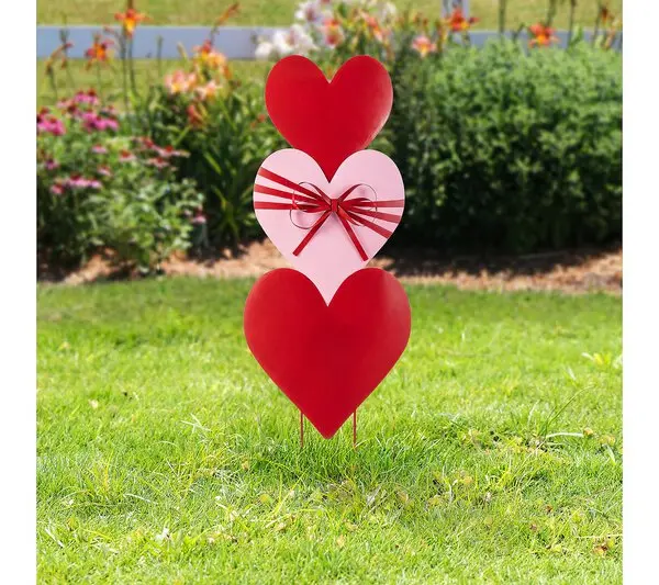 GLITZHOME 36'h Valentine's Metal Stacked Heart Garden Stake - One-color