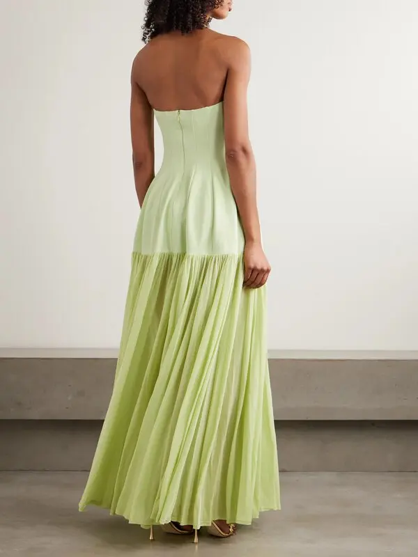 Simkhai Sandrine Strapless Pleated Midi Dress - Green