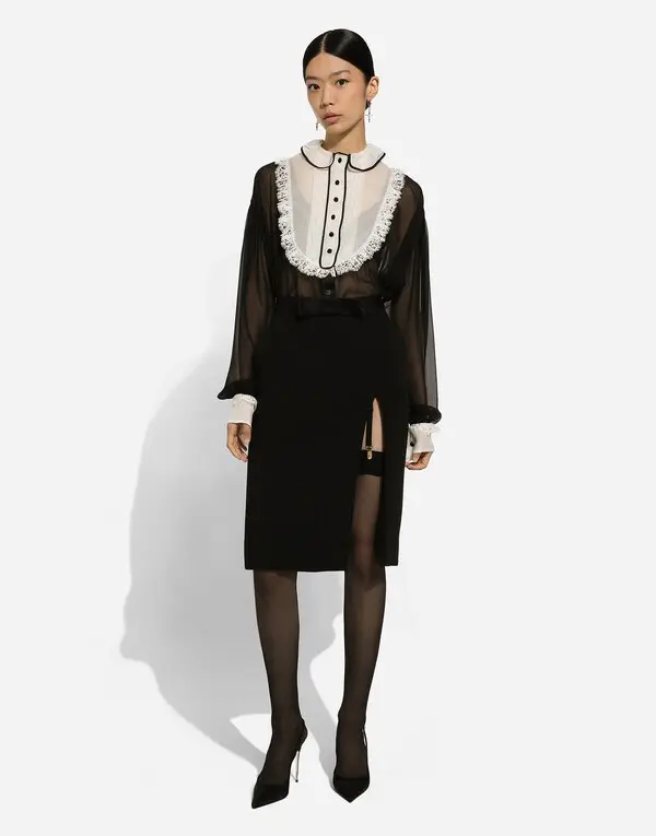 Dolce & Gabbana Stretch Wool Midi Pencil Skirt With Satin Waistband