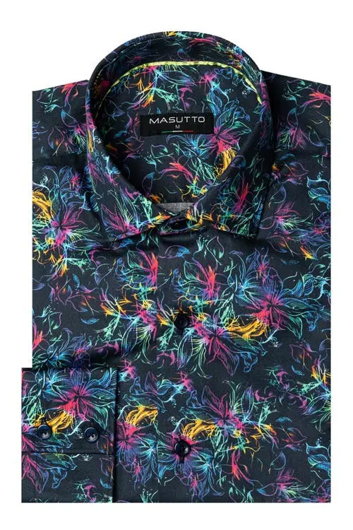 MASUTTO Young Print Button-up Long Sleeve Shirt