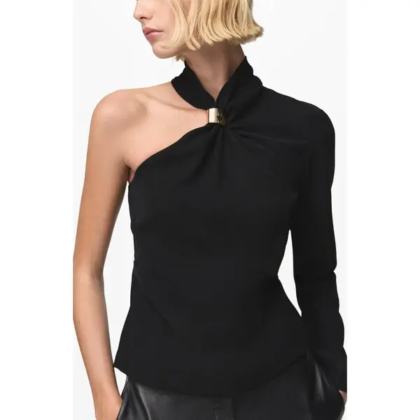 Mango Metal Detail One-shoulder Top - Black