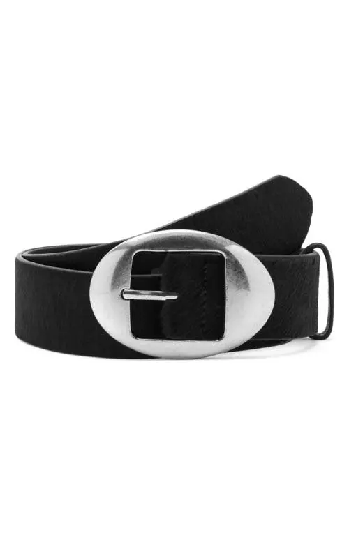 Mango Oval Buckle Calf Hair Belt - Black