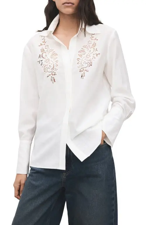 Mango Embroidered Lace Inset Button-up Shirt
