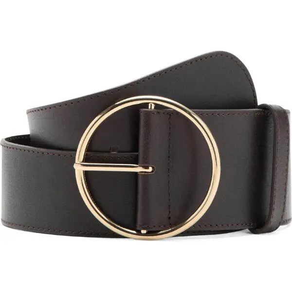 Mango Round Buckle Leather Wide Belt - Chocolate
