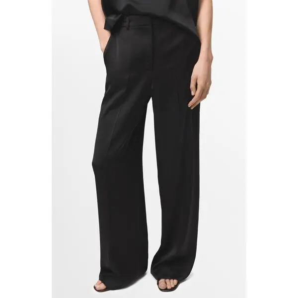 Mango Satin Straight-leg Pants - Black