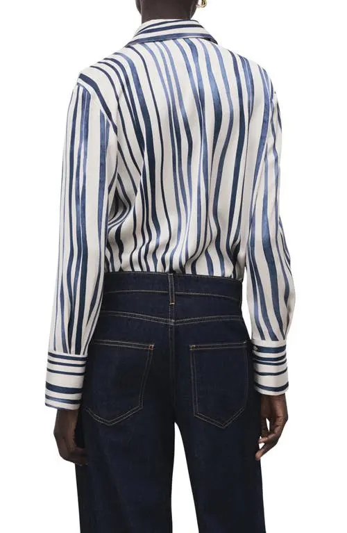 Mango Striped Satin Button-up Shirt - Navy