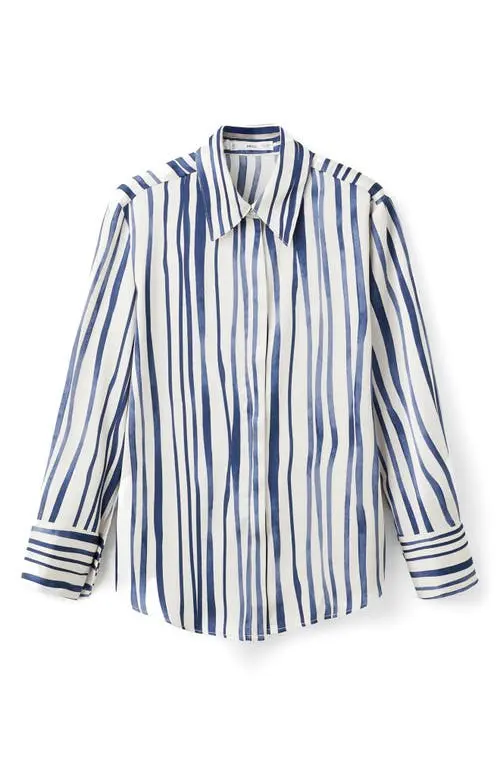 Mango Striped Satin Button-up Shirt - Navy