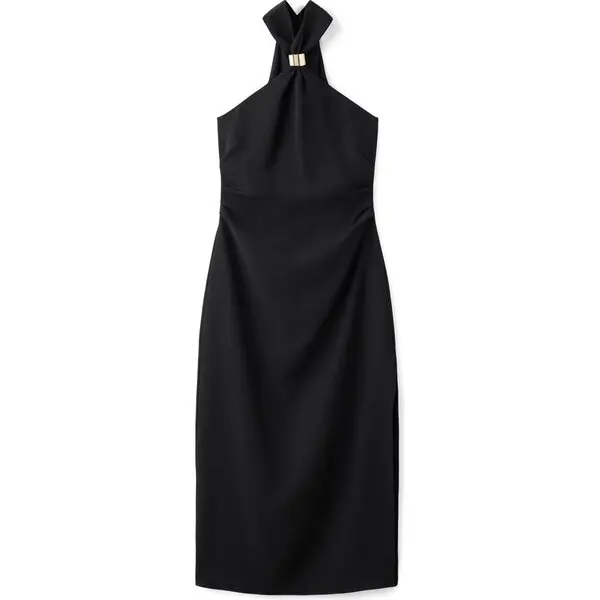 Mango Pleated Mock Neck Midi Dress
