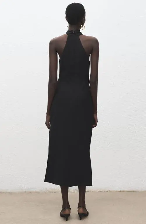 Mango Pleated Mock Neck Midi Dress