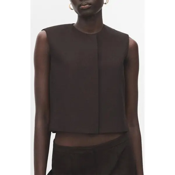Mango Sleeveless Snap-up Crop Top - Grey