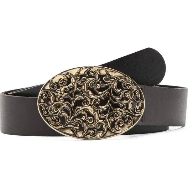 Mango Engraved Buckle Leather Belt - Chocolate