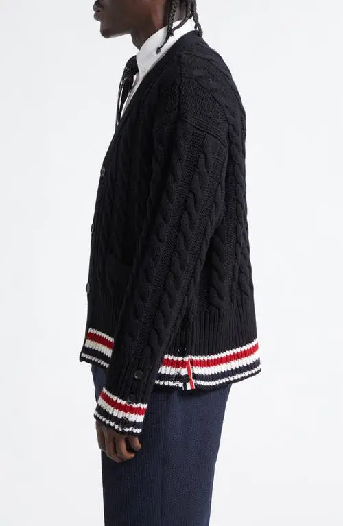 Thom Browne Rwb Cable Knit Wool Cardigan - Black