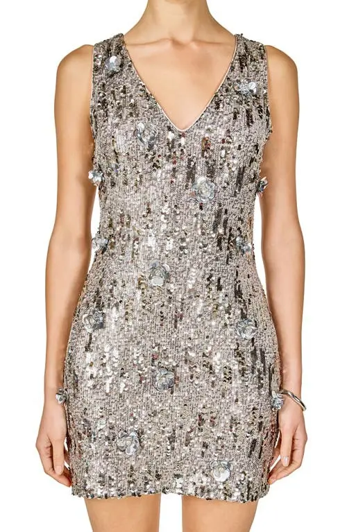 Endless Rose Floral Appliqué Sequin Minidress