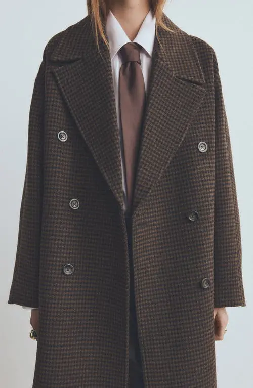 Mango Houndstooth Wool Blend Double Breasted Coat