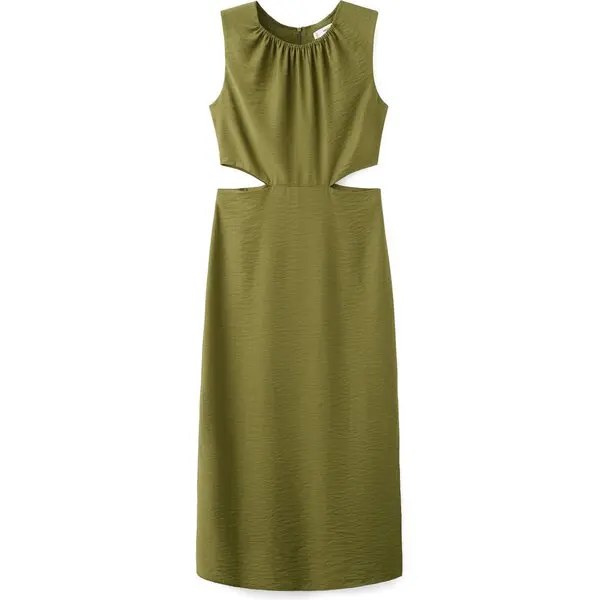 Mango Crinkled Cutout Midi Dress - Pastel Green