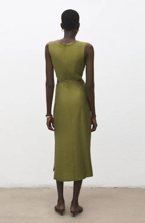 Mango Crinkled Cutout Midi Dress - Pastel Green