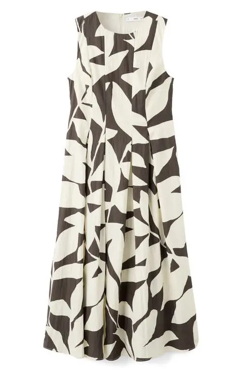 Mango Printed Sleeveless Flare Midi Dress - Beige