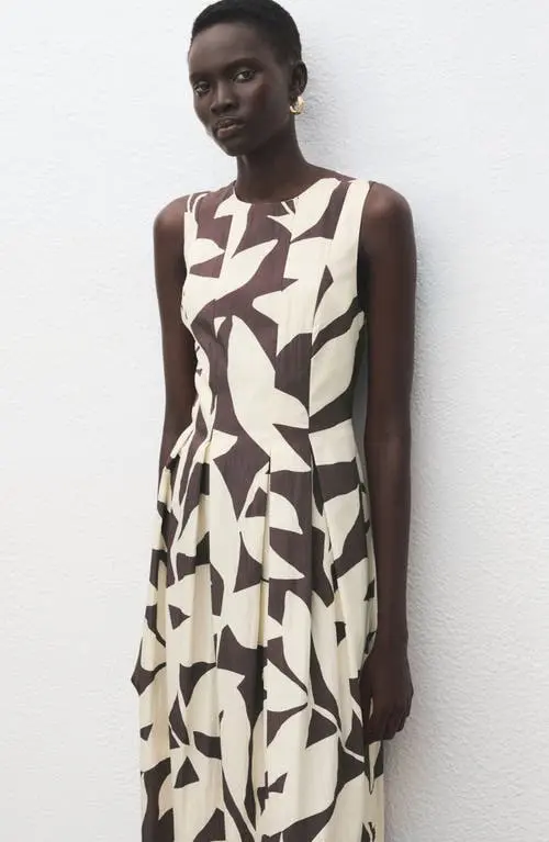Mango Printed Sleeveless Flare Midi Dress