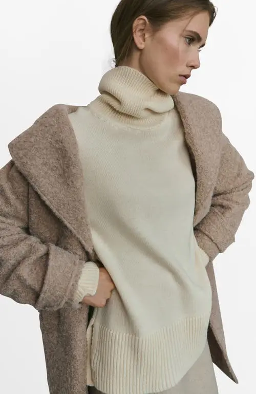 Mango Lapels Bouclé Coat - Beige