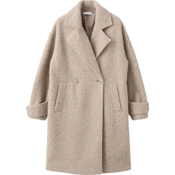 Mango Bouclé Double-breasted Coat - Beige