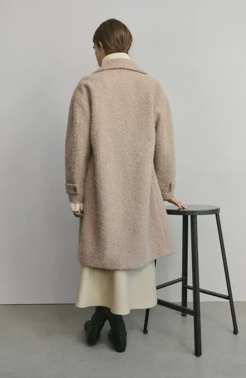 Mango Bouclé Double-breasted Coat - Beige